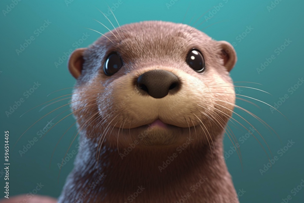 A detailed cartoon otter in soft pastel colors and 3D avatar style ...