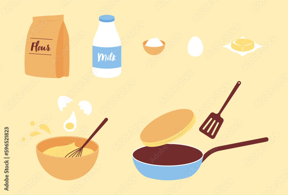 set of baking ingredients and recipe icons for banners, cards, flyers ...