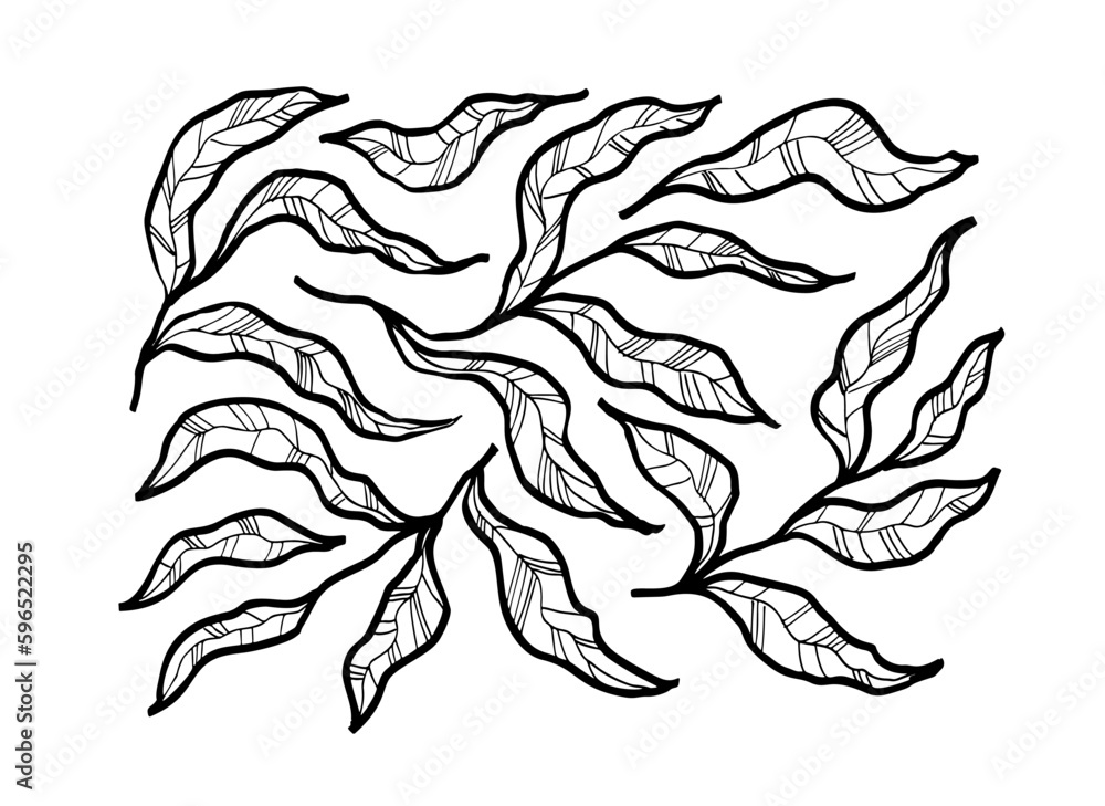 Grafika wektorowa Stock: Line drawing vector leaves collection. Bold ...
