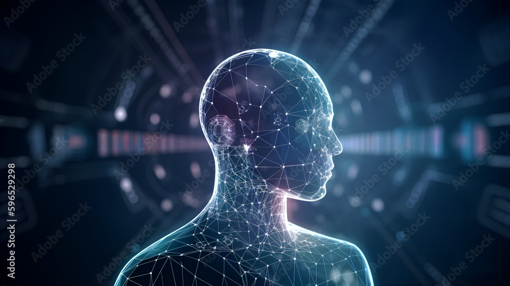 AI concept image showcases a digital hologram of the human head ...