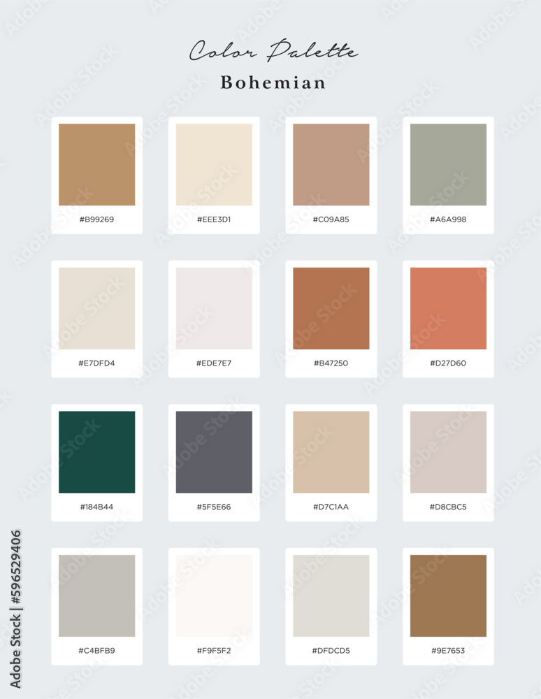 Bohemian color trend. Color palette guide. Design guide, catalogue ...