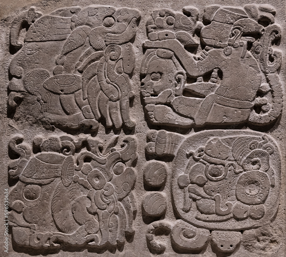 Mayan Alphabet. Close up of hieroglyph or glyph writing system found in ...