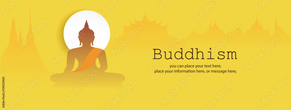 Banner Buddhism and temple on yellow vector illustration background ...