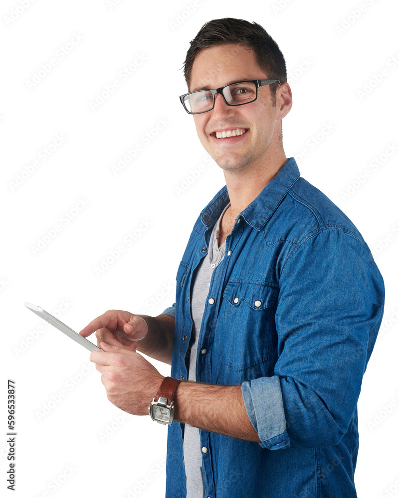 Business man, worker tablet and portrait of a digital employee online ...