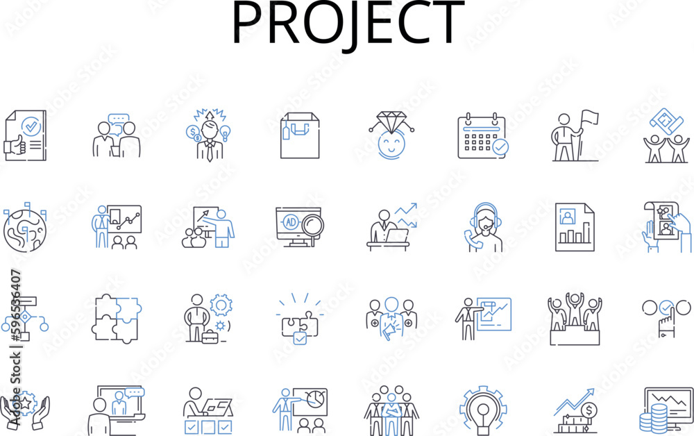 Project Line Icons Collection Venture Initiative Endeavor Undertaking Scheme Assignment