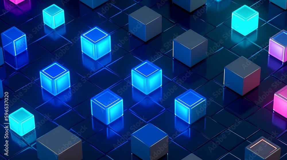 Digital transformation concept showcasing an isometric glowing 3D cubes ...
