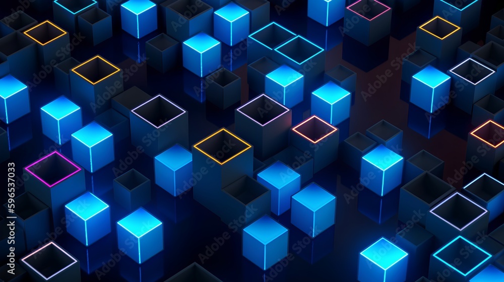 Digital transformation concept showcasing an isometric glowing 3D cubes ...