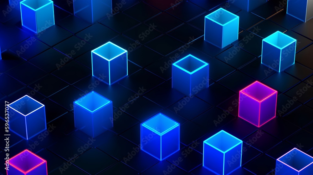 Digital transformation concept showcasing an isometric glowing 3D cubes ...