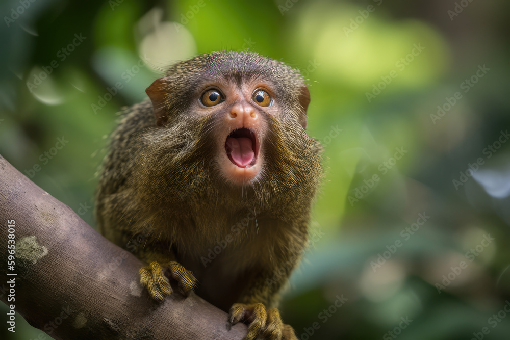 Cebuella pygmaea, or the pygmy marmoset, sticking its tongue out ...