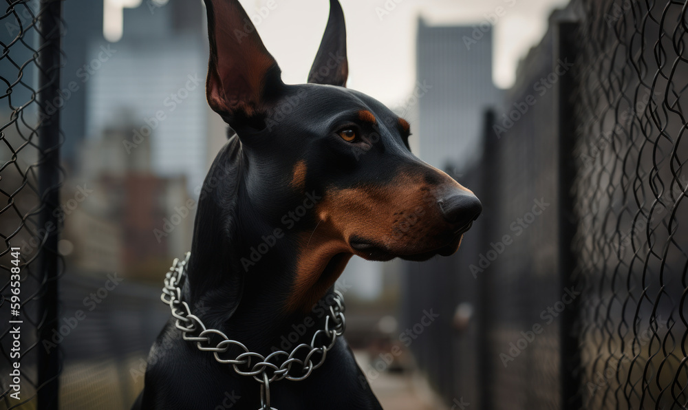 Urban Guardian: Photo of Doberman Pinscher, alert and poised in front ...