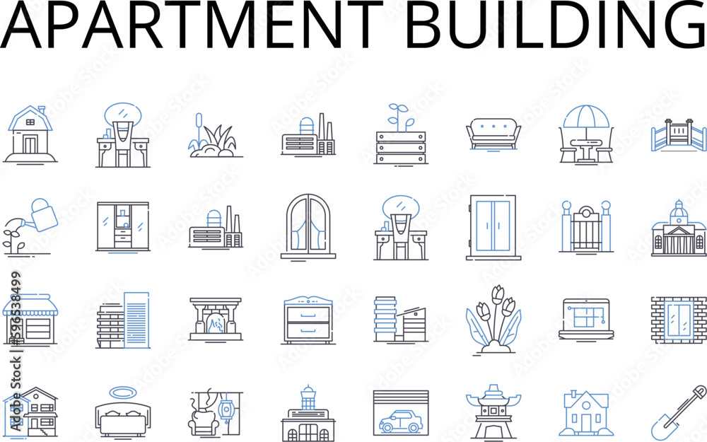 Apartment building line icons collection. Office block, Hotel ...