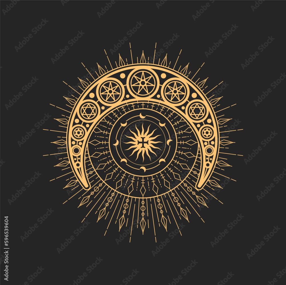 Crescent, moon, stars and powerful cross esoteric occult symbol, magic ...