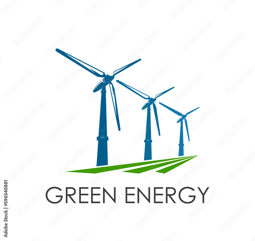 Wind turbine green clean energy icon. Vector emblem for renewable eco ...