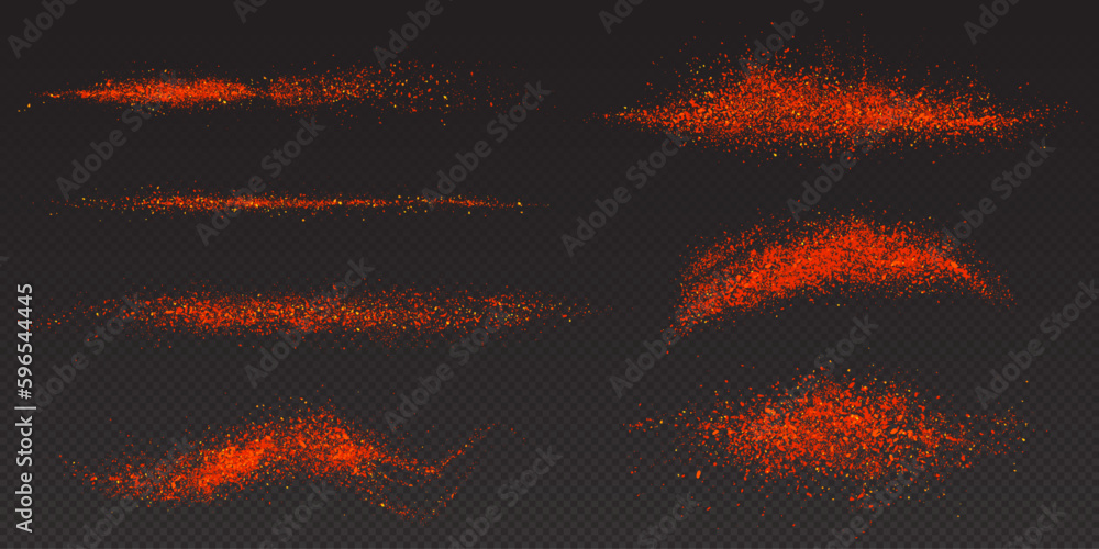 Realistic set of paprika powder sprinkled isolated on transparent ...