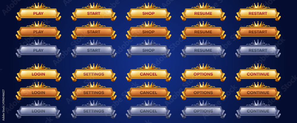 Royal game buttons animation set. Vector cartoon illustration of golden ...