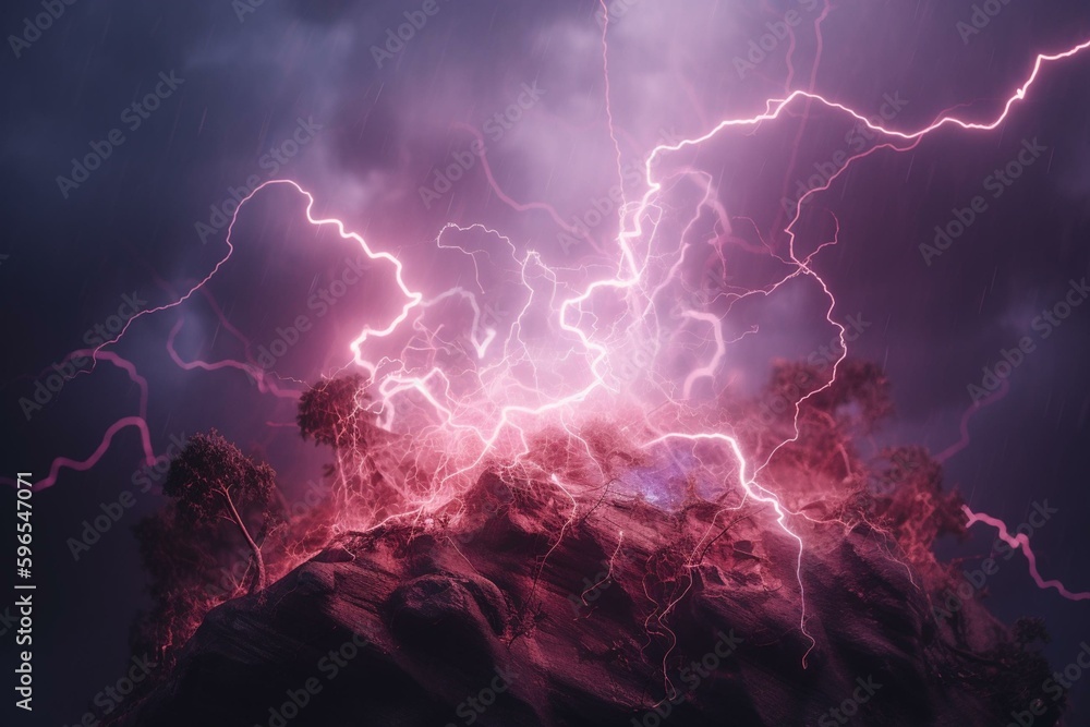 Colorful pink electrical storm with vortex and lightning background ...