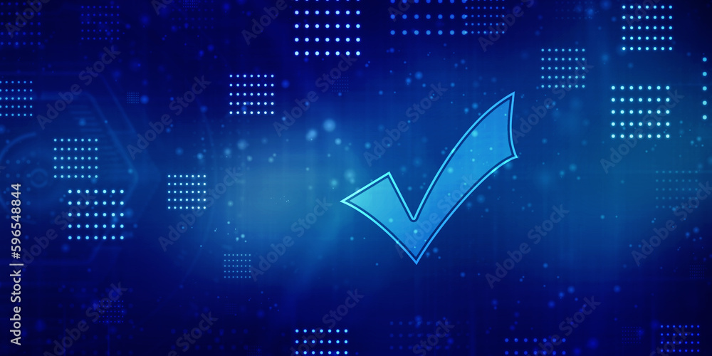 Check mark symbol in digital background, Technology abstract background ...