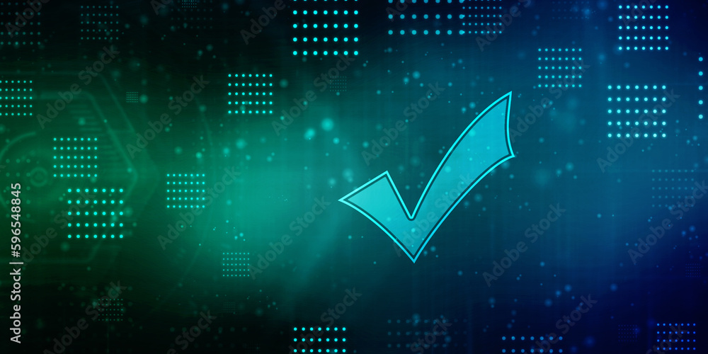 Check mark symbol in digital background, Technology abstract background ...