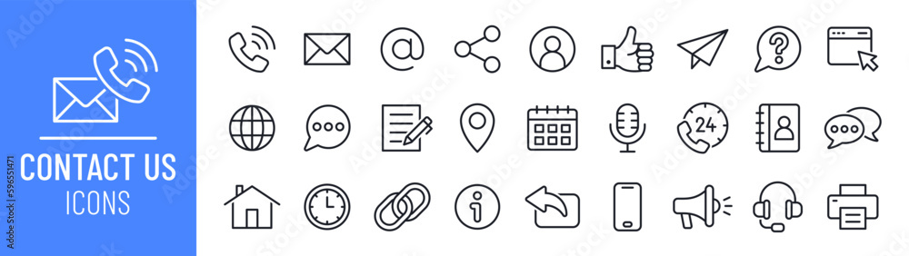 Contact us icon set. Containing phone, website, calendar, email ...