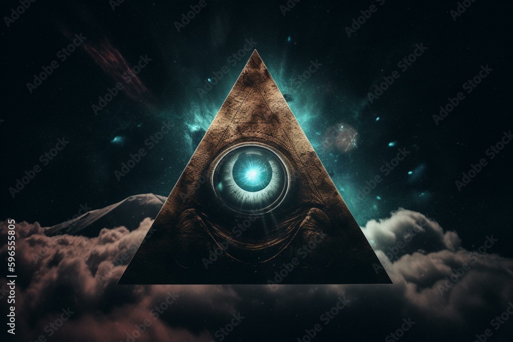 Illuminati symbol with cosmic background. Generative AI Stock ...