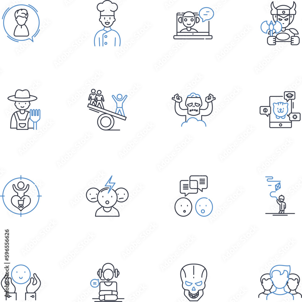 Droll people line icons collection. Humorous, Witty, Comical, Amusing ...