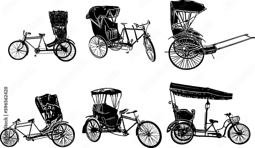 "Traditional Transport: 3D Model Silhouette Set of Cycle Rickshaws from ...