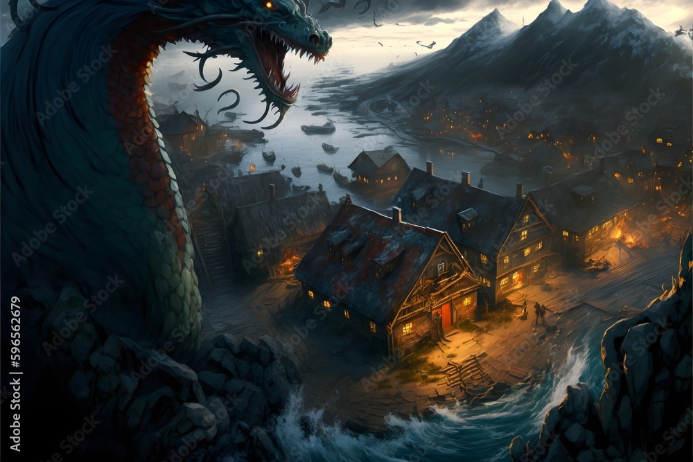 Jormungandr and Fenrir both attack a small norse village women and ...