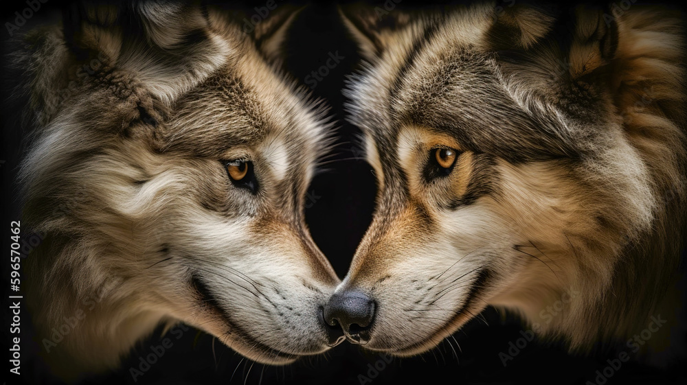 Two wolves: face to face. Leadership Struggle in the Pack. gray wolf ...