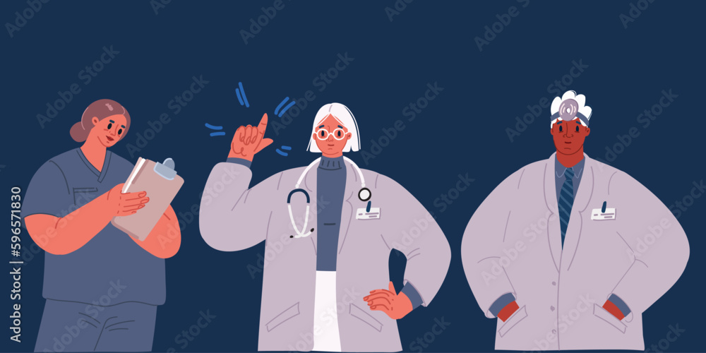 Cartoon vector illustration of character of doctors and nurses standing ...