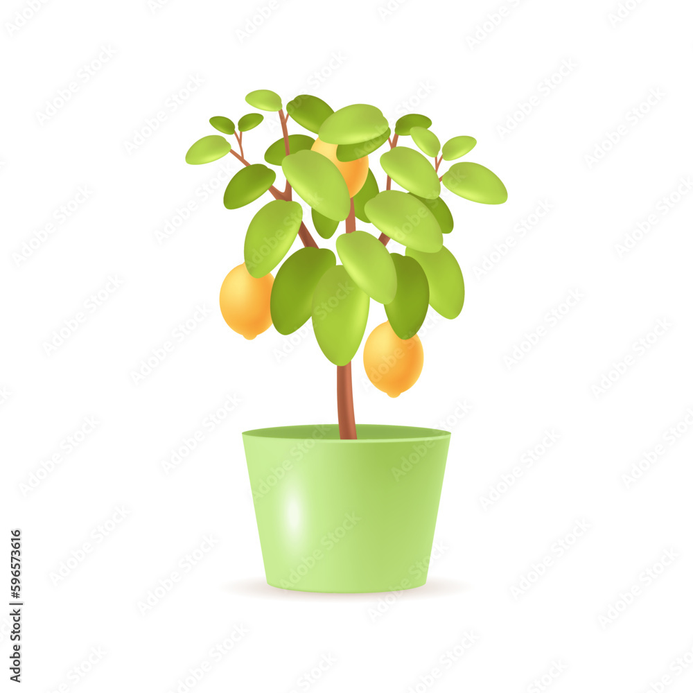Vettoriale Stock Lemon tree growing in pot 3d vector illustration ...