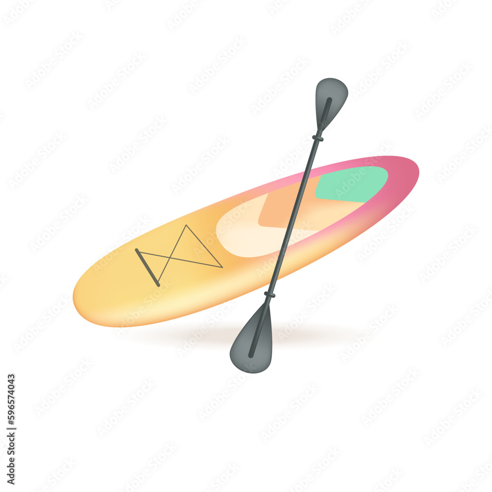 Paddleboard 3d vector illustration. Surfboard with paddle for ...