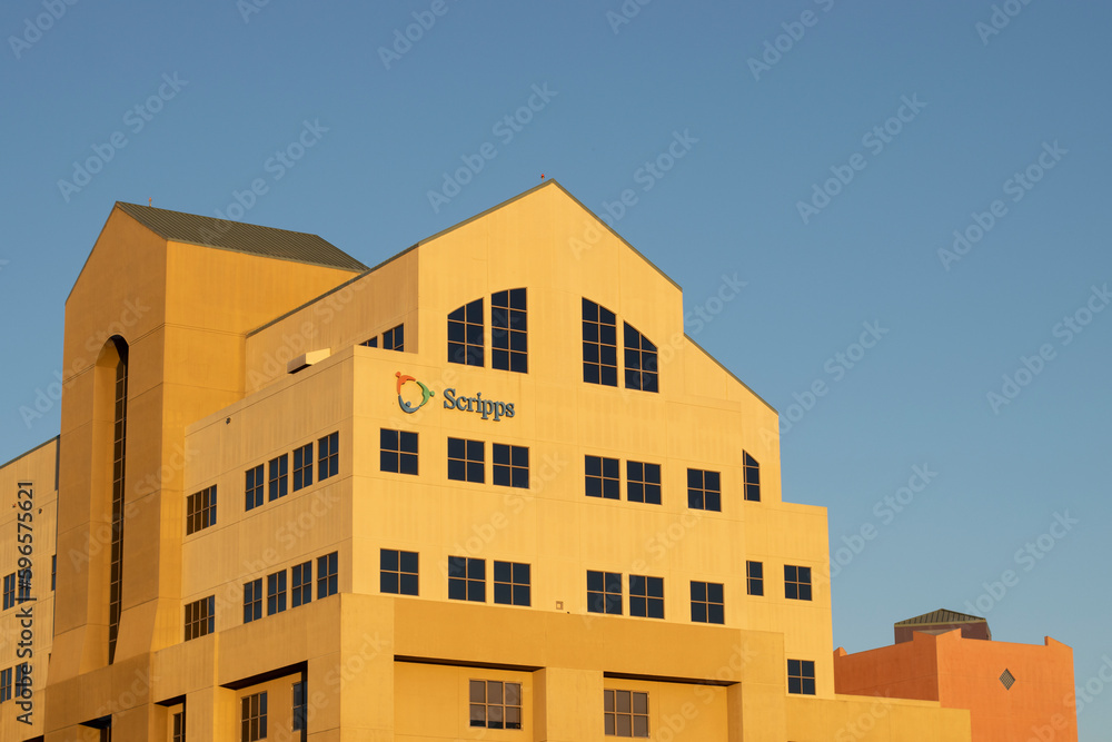 San Diego, CA, USA - May 14, 2022: Scripps logo is seen on one of the ...