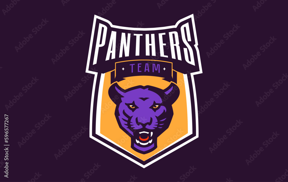 Sports logo with panther mascot. Colorful sport emblem with panther ...