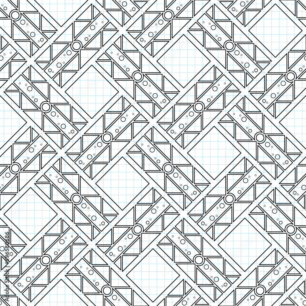 Seamless Geometric Pattern, Drawn on Checkered Notebook. Endless Modern ...