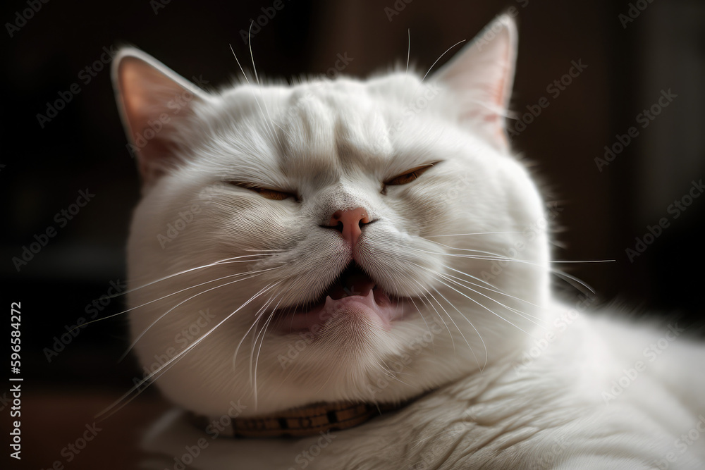 Image of a cartoonish white British shorthair tabby cat sticking out ...