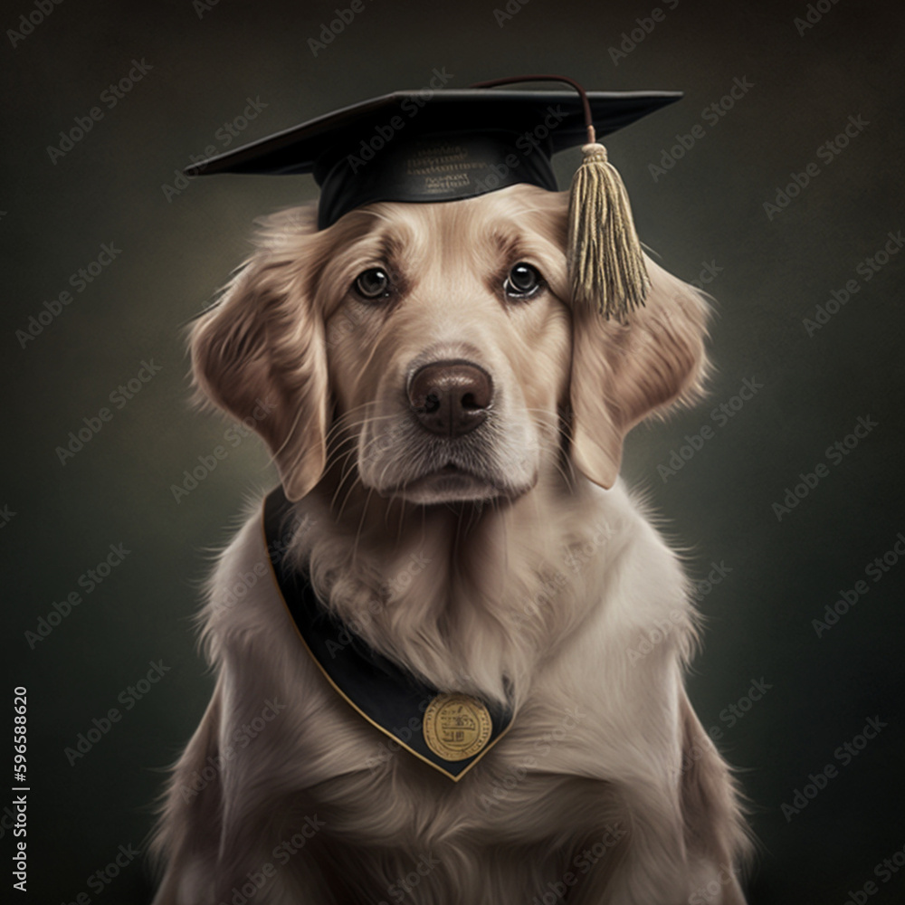 Graduate dog with toga. Generative AI. Stock Illustration | Adobe Stock