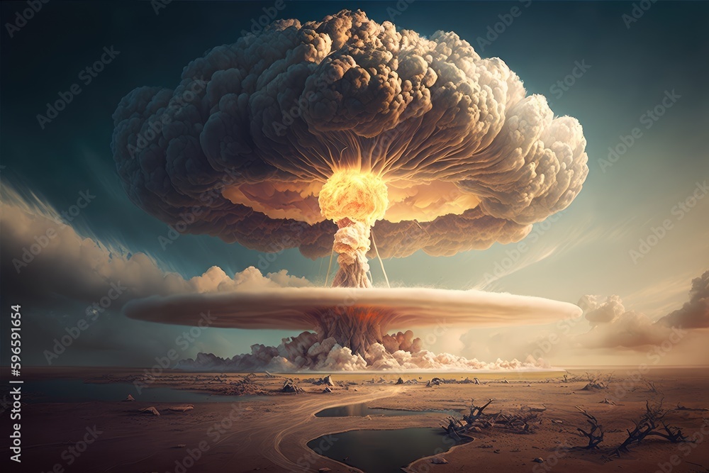 giant mushroom cloud rising into the sky after nuclear explosion ...