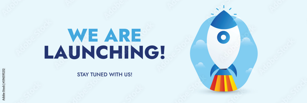 We are launching soon. Startup rocket launching with fire. Ready, Set ...