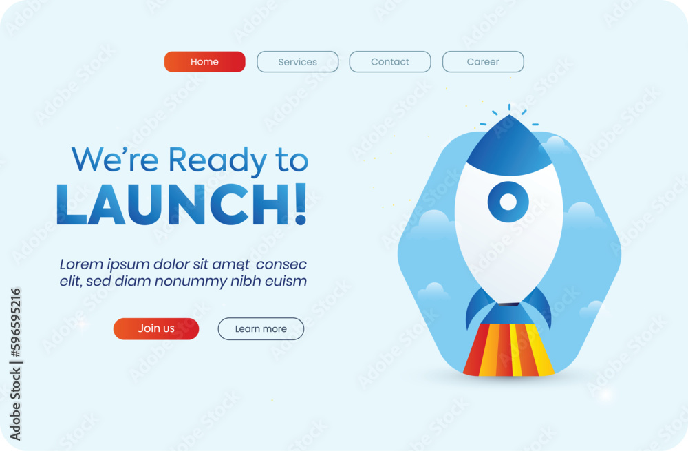 We are launching soon. Startup rocket launching with fire. Ready, Set ...