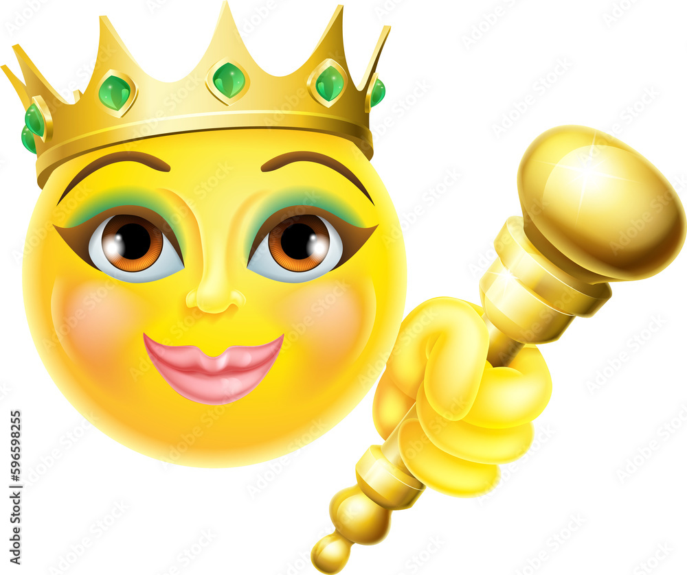 Queen Princess Emoticon Gold Crown Cartoon Face Stock Illustration ...