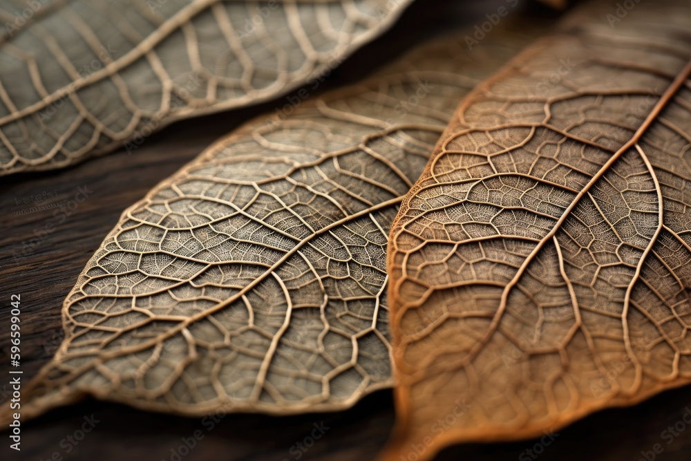 stack of fallen leaves with intricate veins and detailed textures, created with generative ai ...