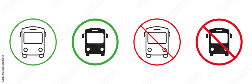 Bus Station Red and Green Road Warning Sign. School Shuttle Pictogram ...