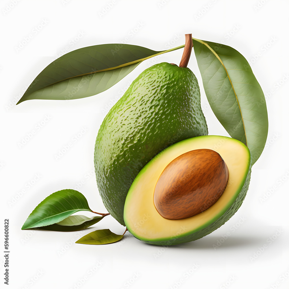avocado realistic blank white background realistic one Generative AI ...