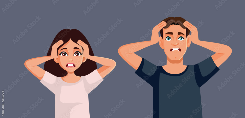 Stressed Couple Feeling Desperate Suffering Together Vector Cartoon ...