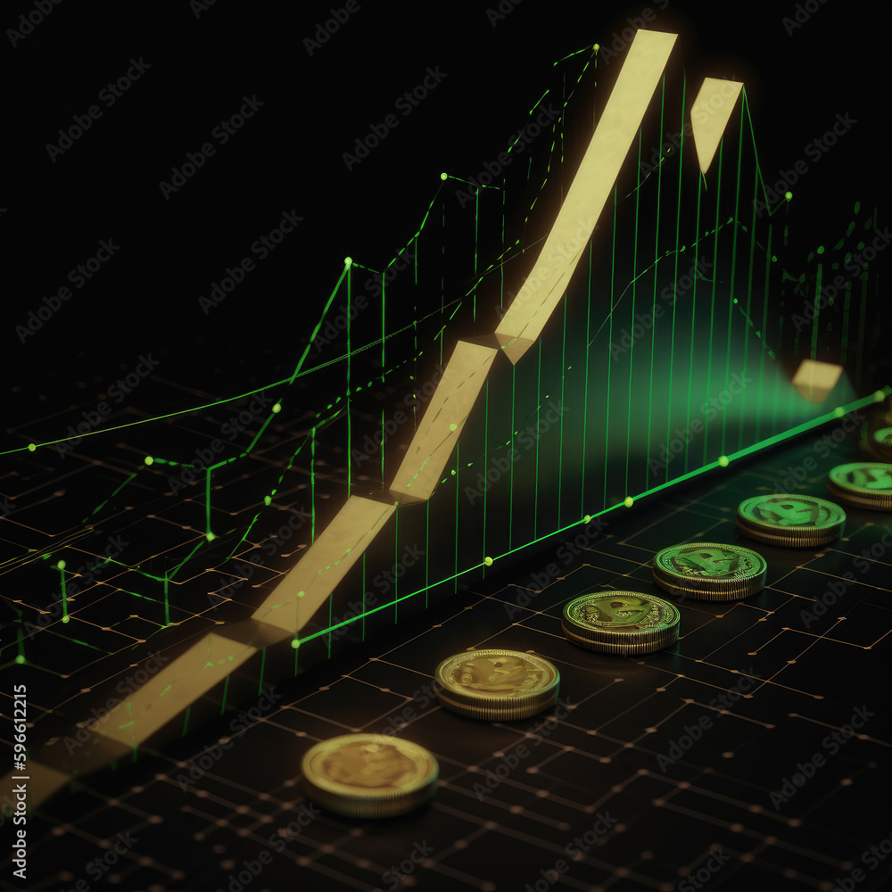 Sleek, modern investment graph with physical representations of ...