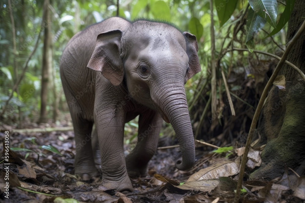 baby elephant, with its huge ears and wrinkly skin, exploring the ...
