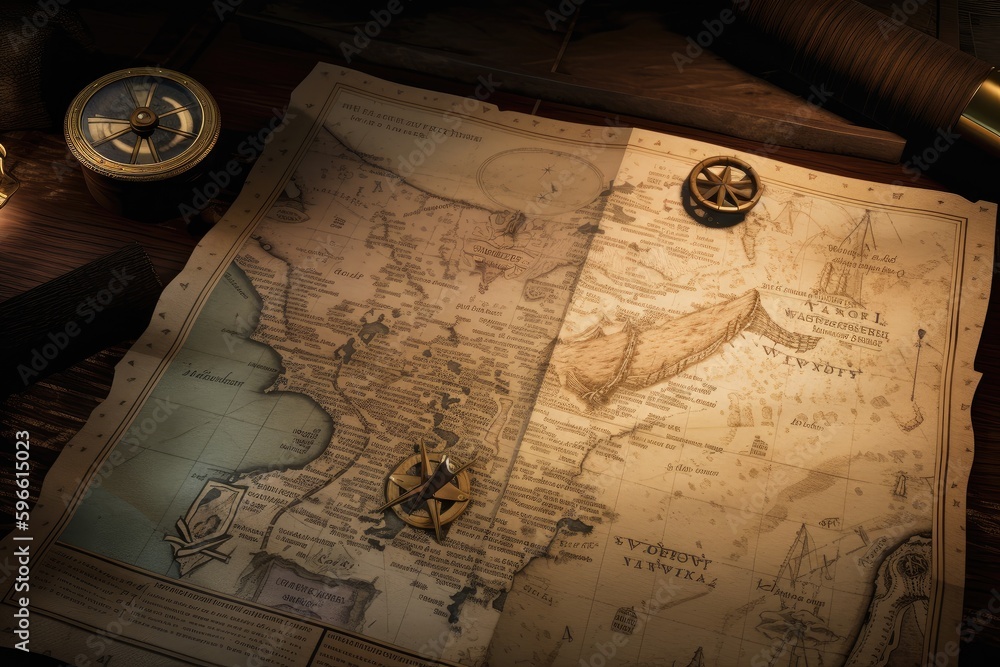 close-up of treasure map, with key landmarks and hidden caches clearly ...