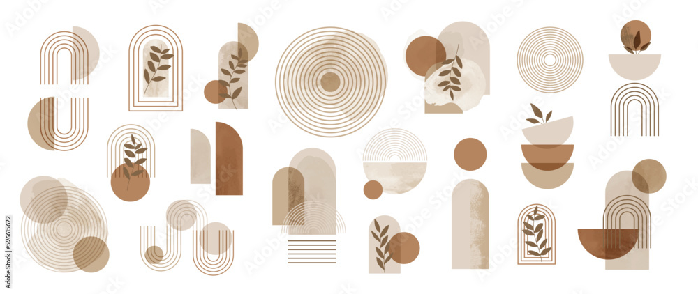 Hand drawn abstract minimal element mid century vector set. Aesthetic ...