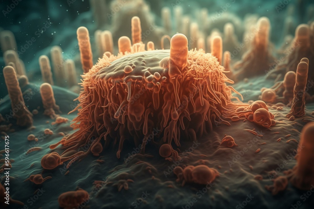 A 3D image of Escherichia coli cells (E. coli) viewed under a ...