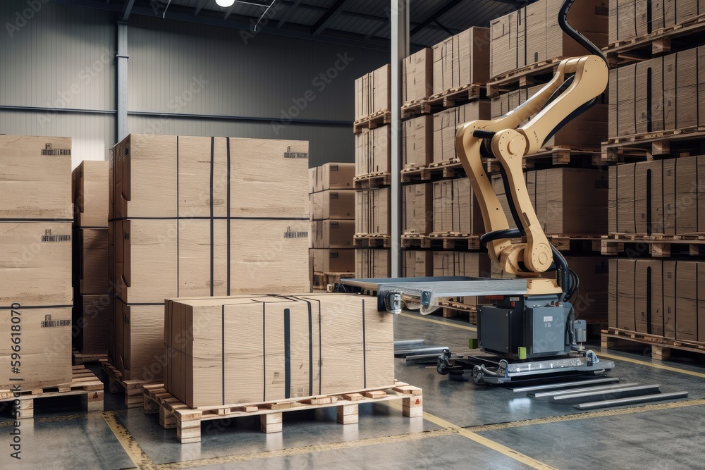 material handling and palletizing robot stacking boxes on pallet in ...